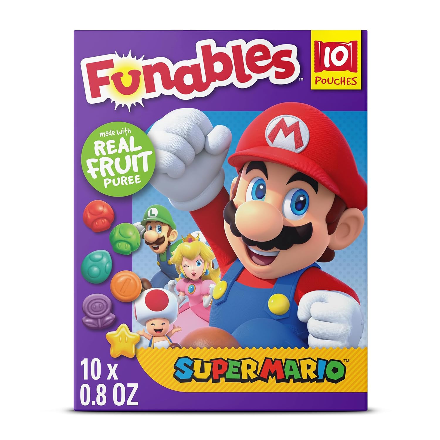 Funables Fruity Snacks, Super Mario, Assorted Fruit, Flavored Snacks, 0.8 oz 10 ctZAZK490 ...