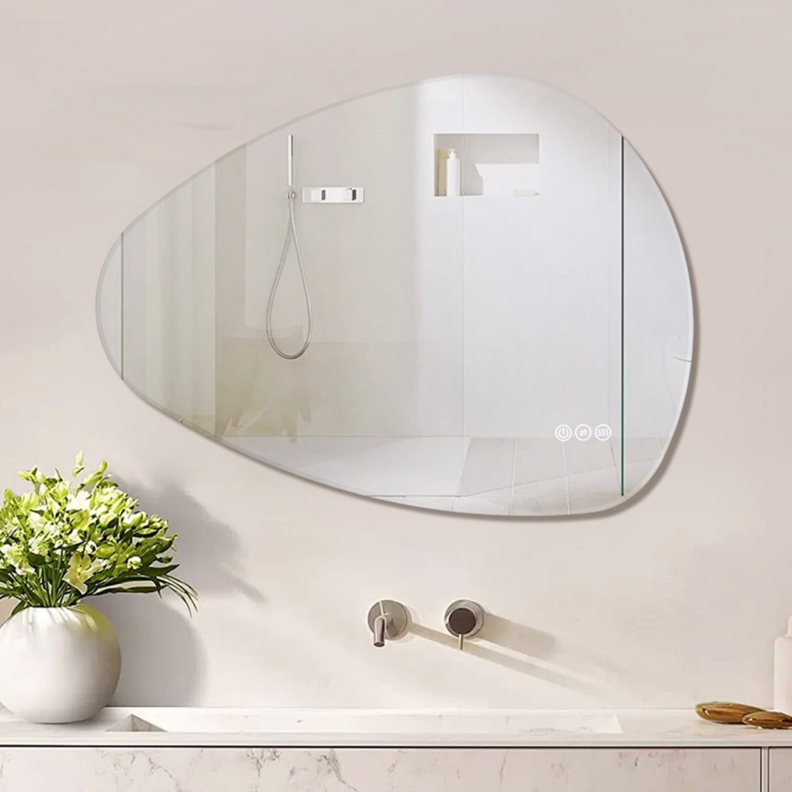 Funae 32 X 22 Inch Innovative Frameless LED Bathroom Mirror, Dimmable Anti Fog LED Bathroom ...