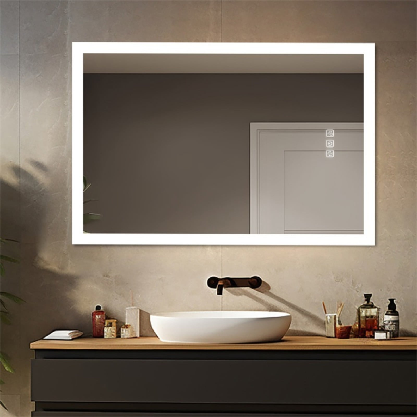 Funae LED Bathroom Mirror, Anti Fog Adjustable with 3 Color Options, Bathroom Mirror, Full HD ...