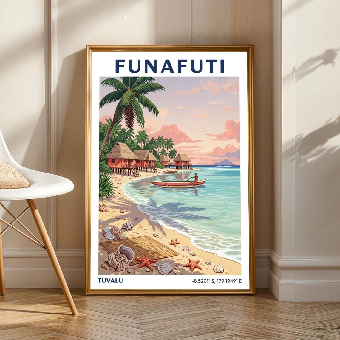 Funafuti Coastal Scene Poster – Teal And Pink And Orange And Green And ...