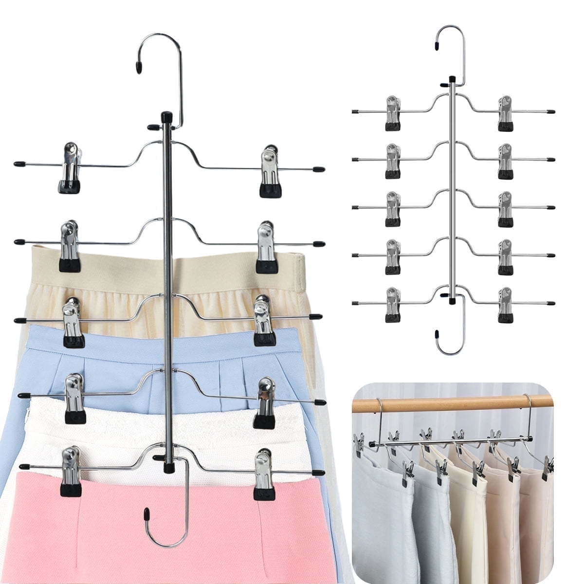 Funamily 5 Tier Metal Skirt Hangers for Women, 2 Pack Multiple Shorts ...