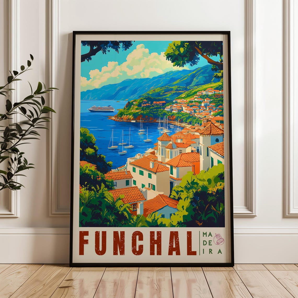 Funchal Portugal Travel Print, Madeira Illustration Art Print, Unframed ...