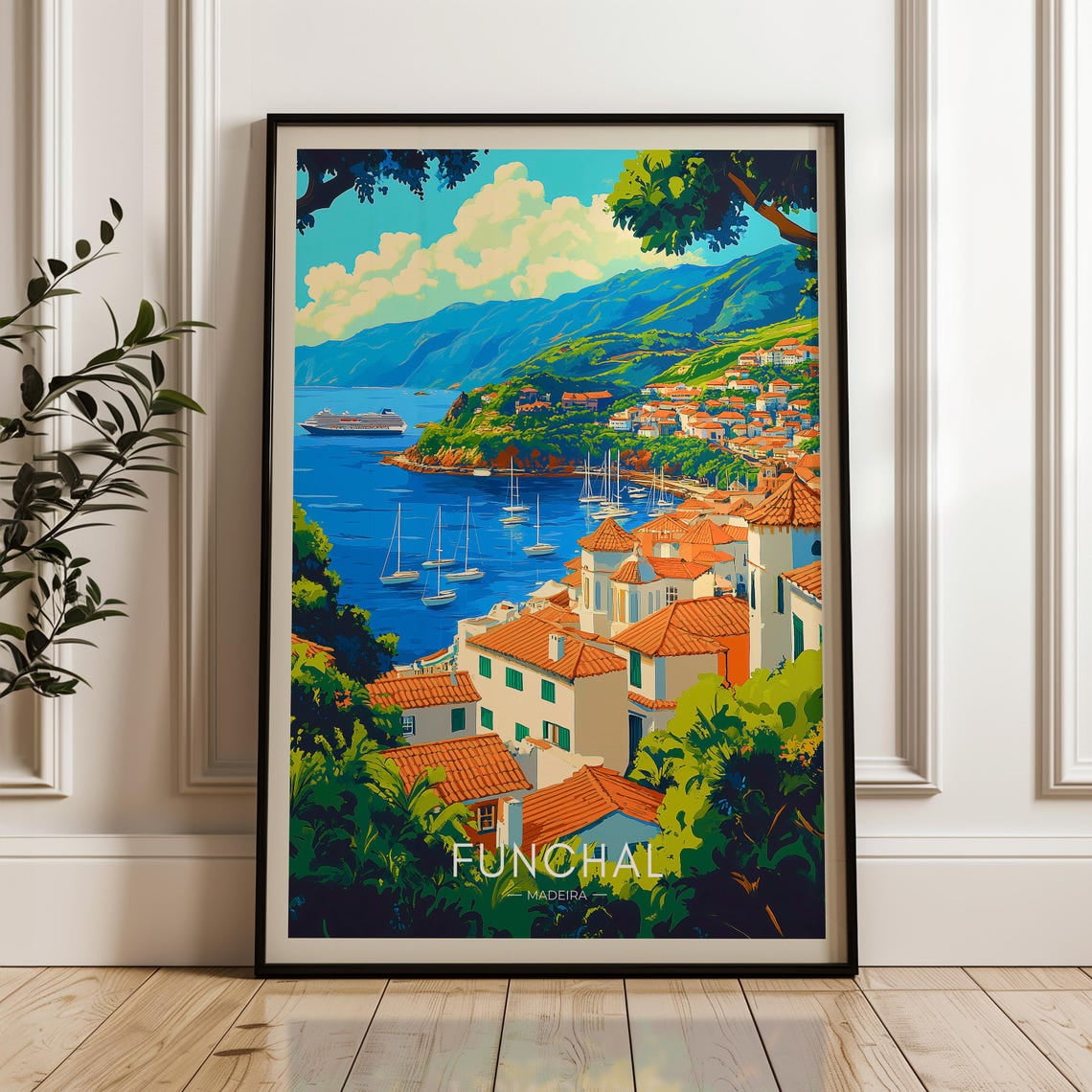 Funchal Travel Poster, Portugal Wall Art Print, Illustration Artwork ...