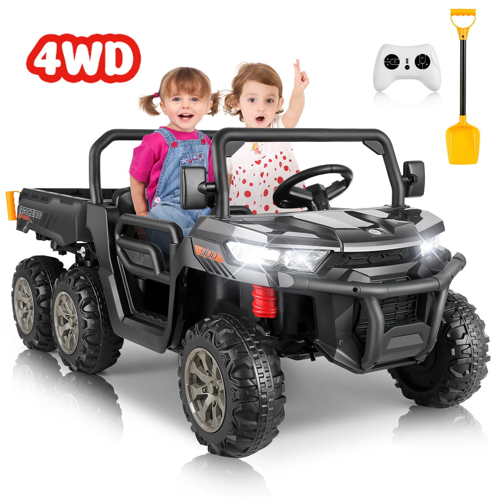 Funcid 24V Ride on Toys with Dump Bed, Electric Battery Powered 6-Wheel ...