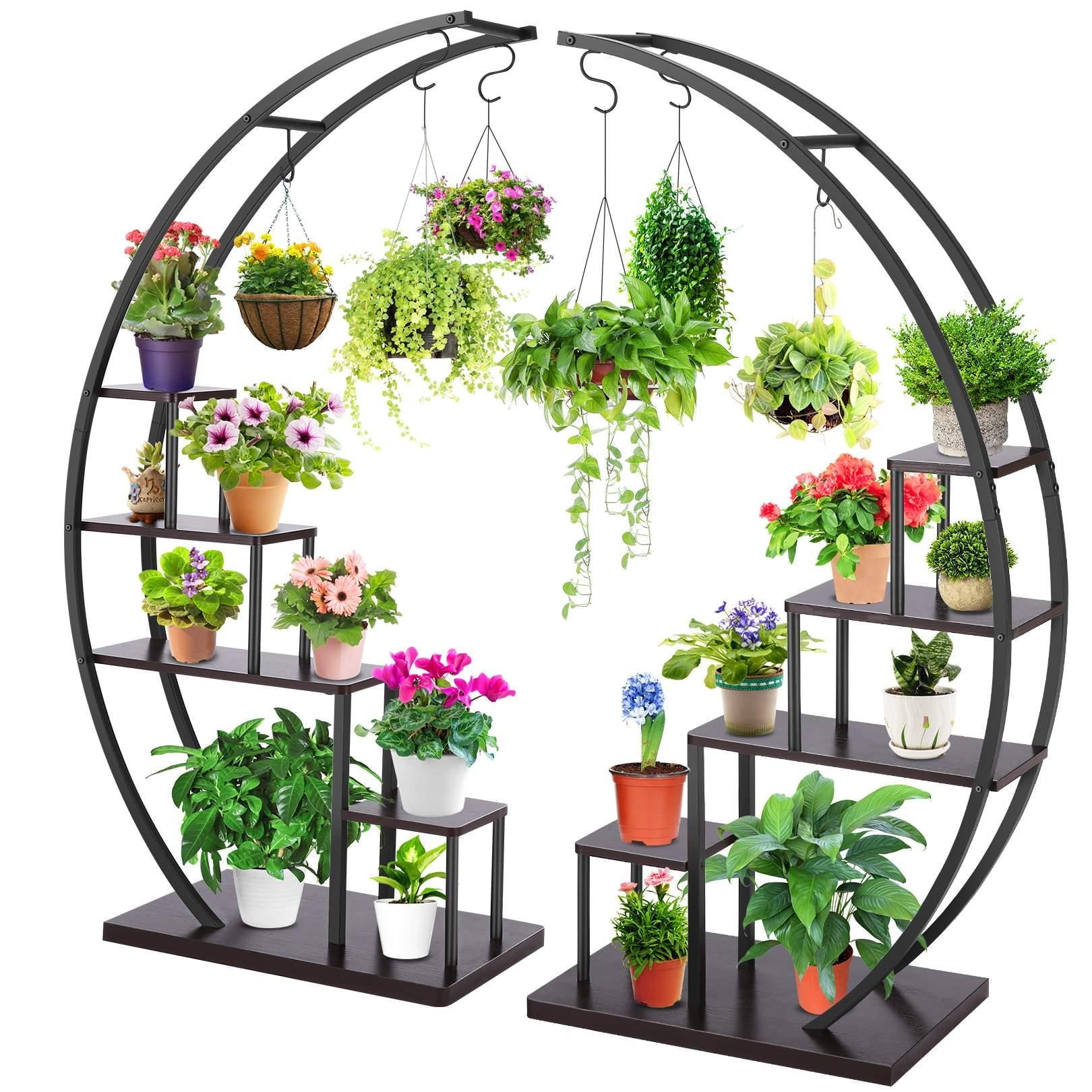 Funcid 5 Tier Metal Plant Stand, Half Moon Rack with Hook, Indoor ...
