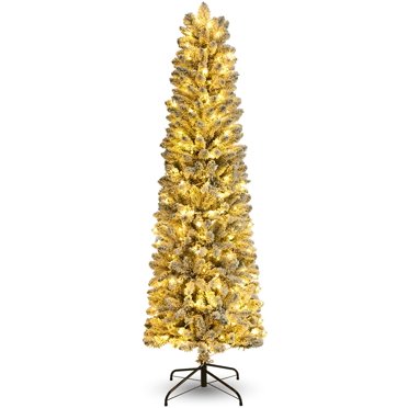 SHareconn 6ft Prelit Snow Flocked Slim Christmas Tree, 240 LED Lights ...