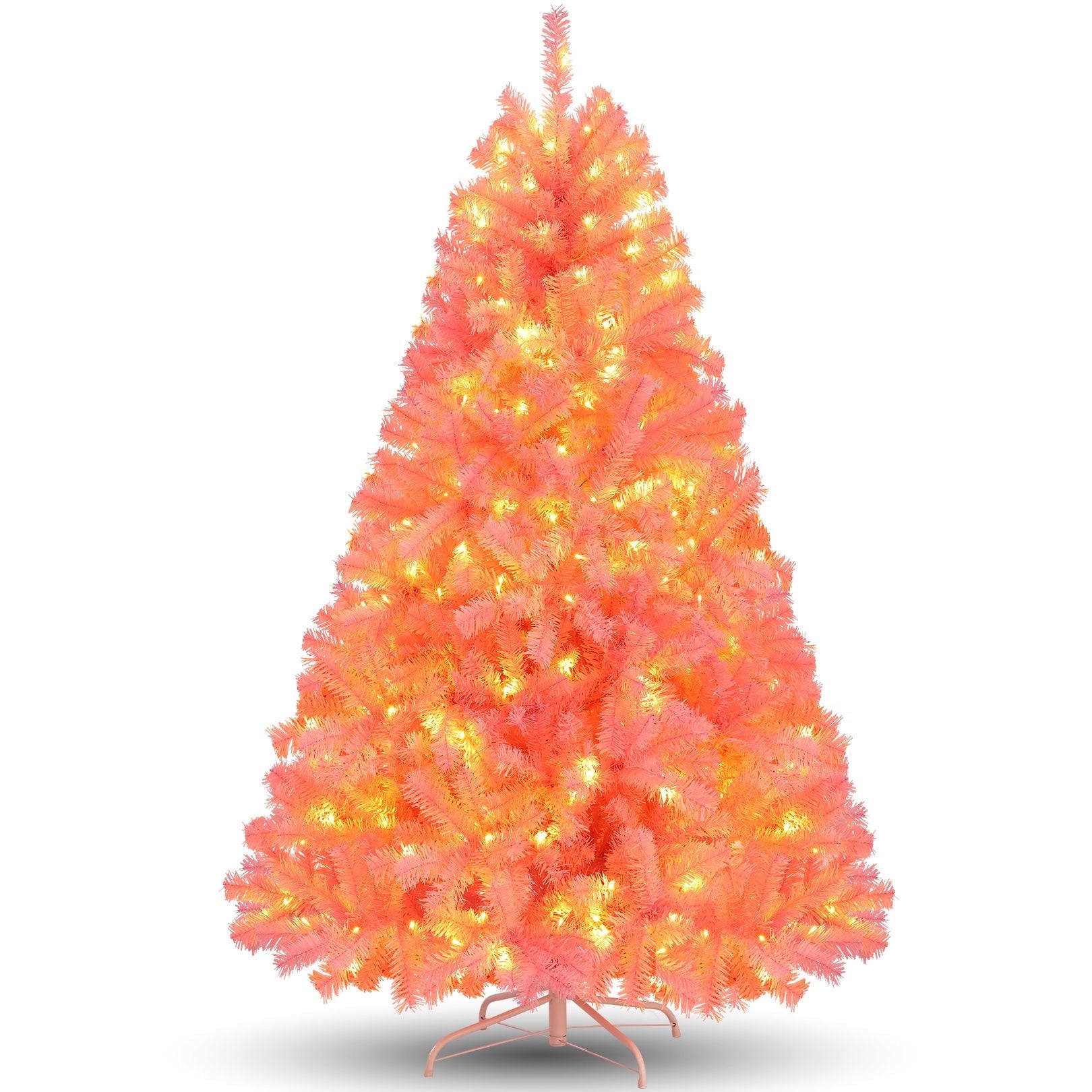 Funcid 6ft Pink Artificial Christmas Tree, Hinged Spruce Full Tree with ...