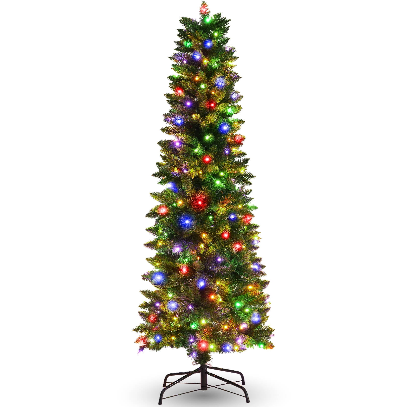 Funcid 6ft Pre-Lit Artificial Hinged Slim Pencil Christmas Tree with ...