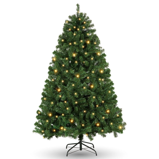 Funcid 6ft Premium Pre-Lit Hinged Artificial Christmas Tree Full Tree ...