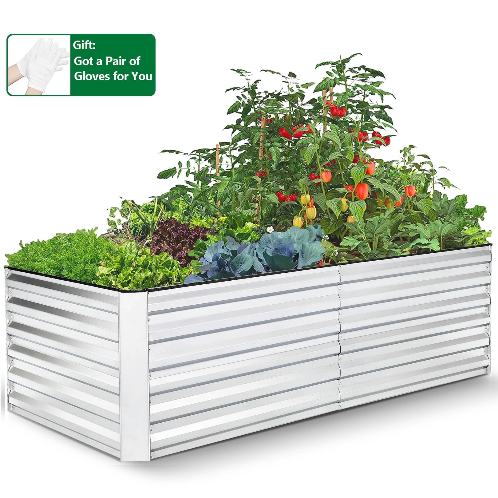 Funcid 8x4x2ft Galvanized Raised Garden Beds Large Metal Garden Beds ...