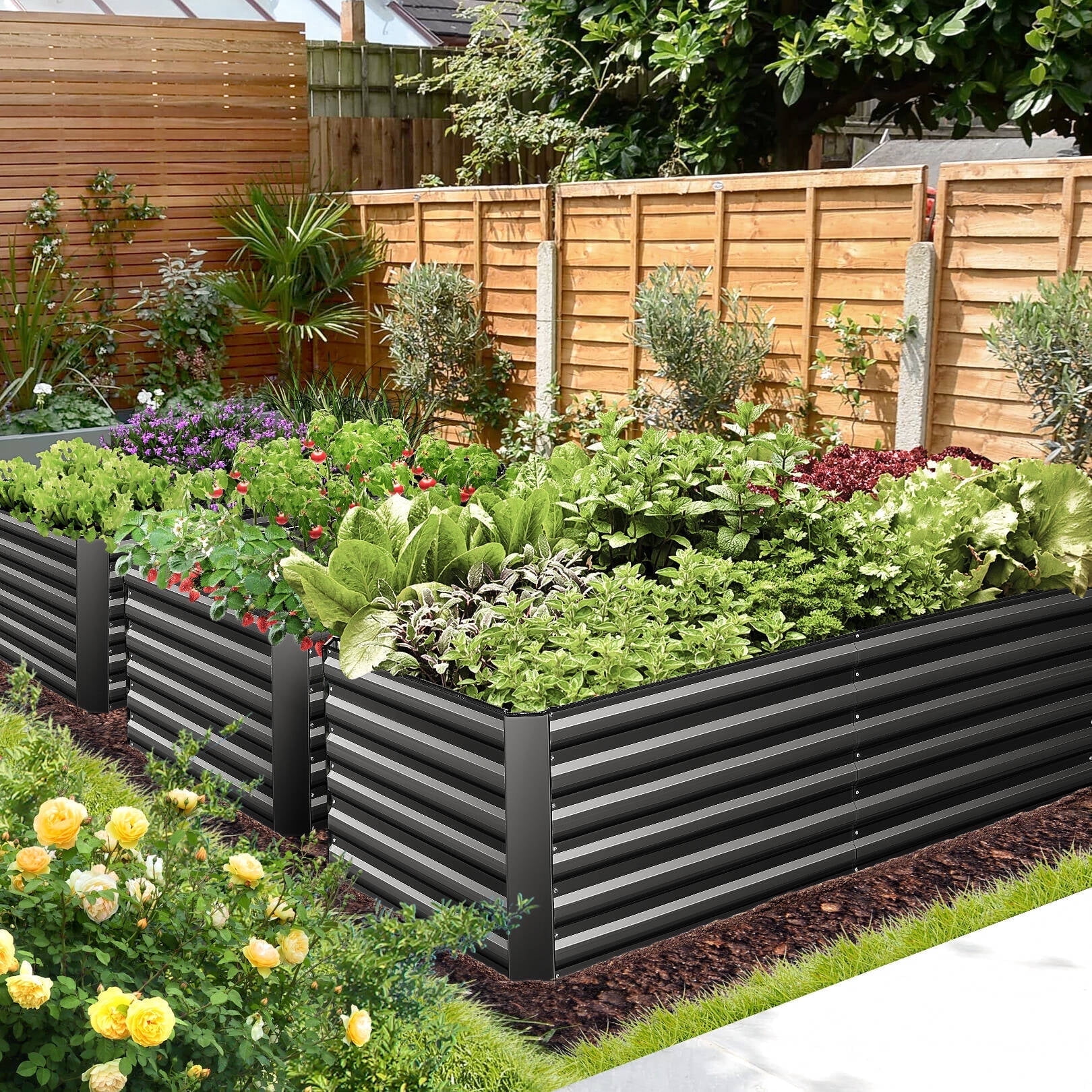 Costway Raised Garden Bed Wooden Elevated Planter Box Herbs Flowers ...