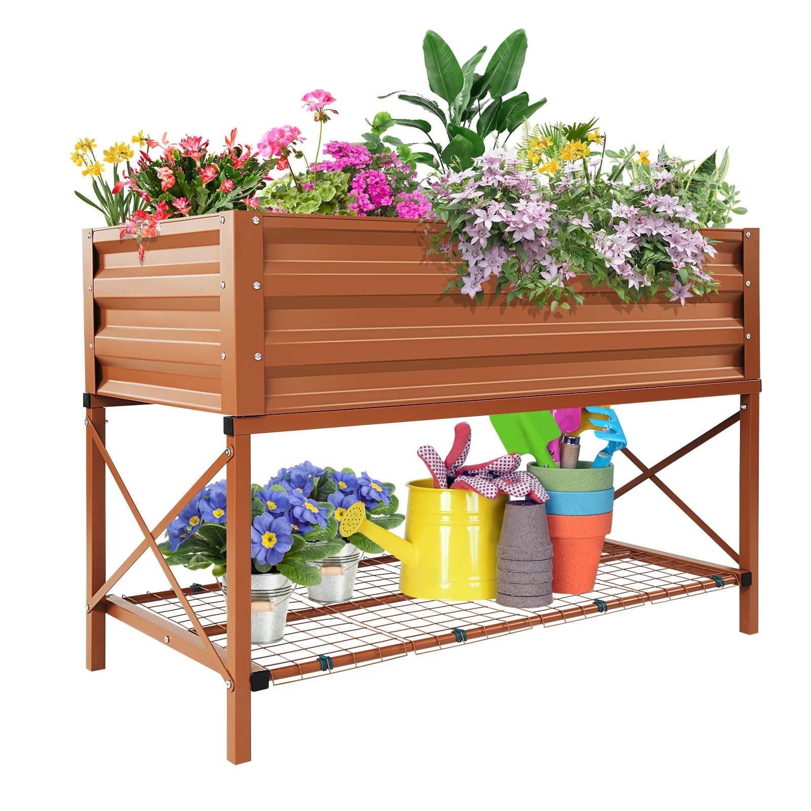 Funcid Raised Garden Bed with Legs, Galvanized Metal Elevated Planter ...