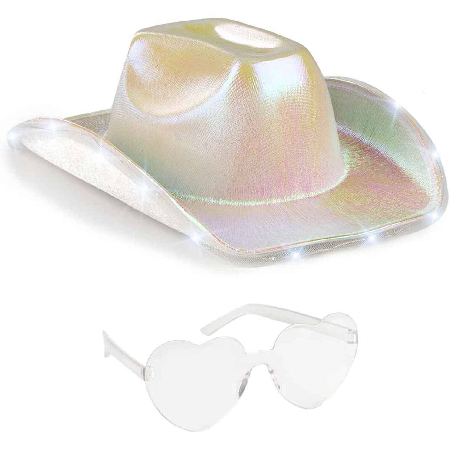 Funcredible Light Up Cowboy Hat for Women | White Holographic Space ...