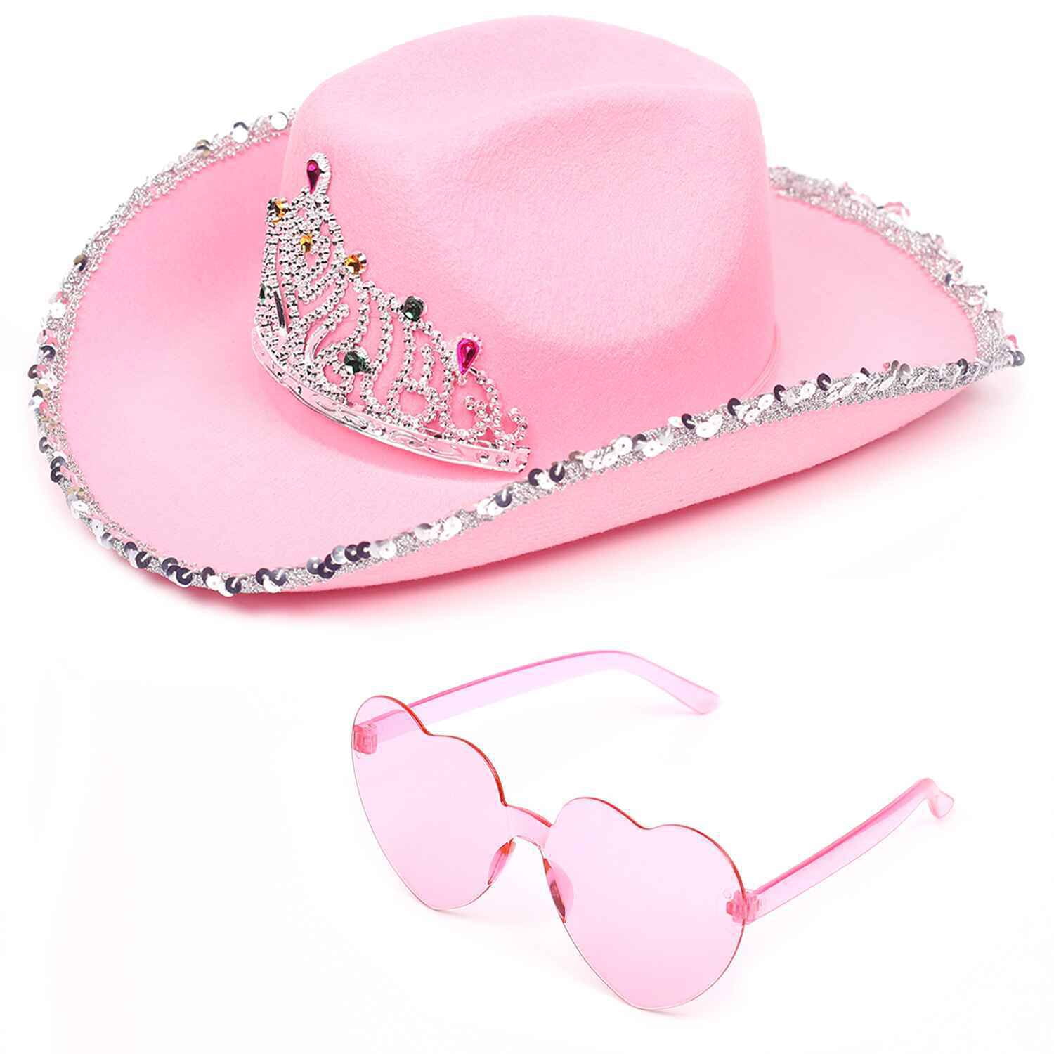 Funcredible Pink Cowgirl Hat with Heart Glasses - Pink Cowboy Hat with ...