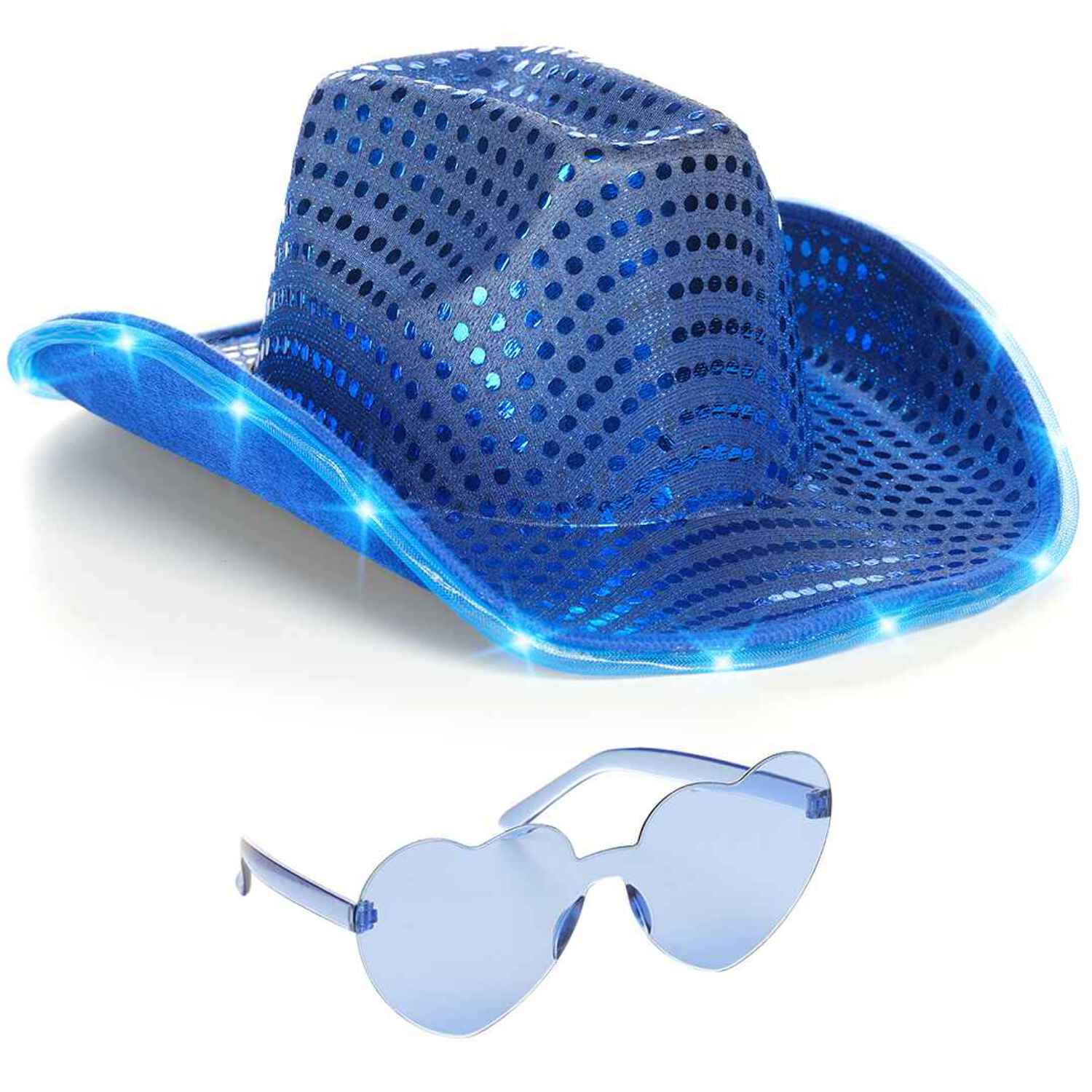 Funcredible Space Cowgirl Hat | Blue Light Up Cowboy Hat with Glasses ...