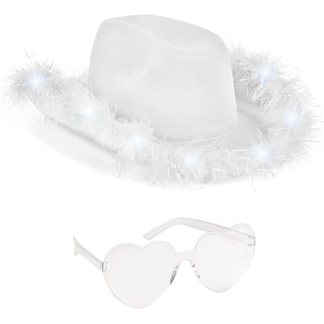 Funcredible White Cowgirl Hat with Heart Glasses - White Cowboy Hat ...
