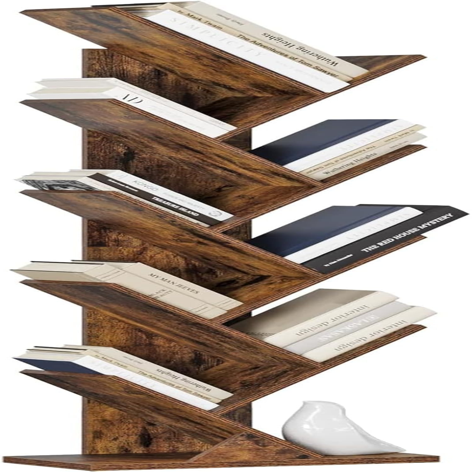 Function 9 Tier Tree Bookshelf Modern Tall Geometric Bookcase ...