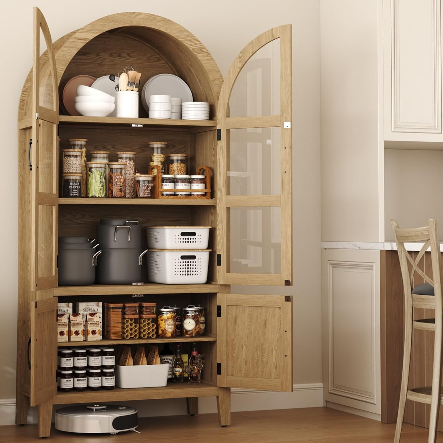 Function Home 71" Arched Kitchen Pantry Cabinet, Farmhouse Storage ...