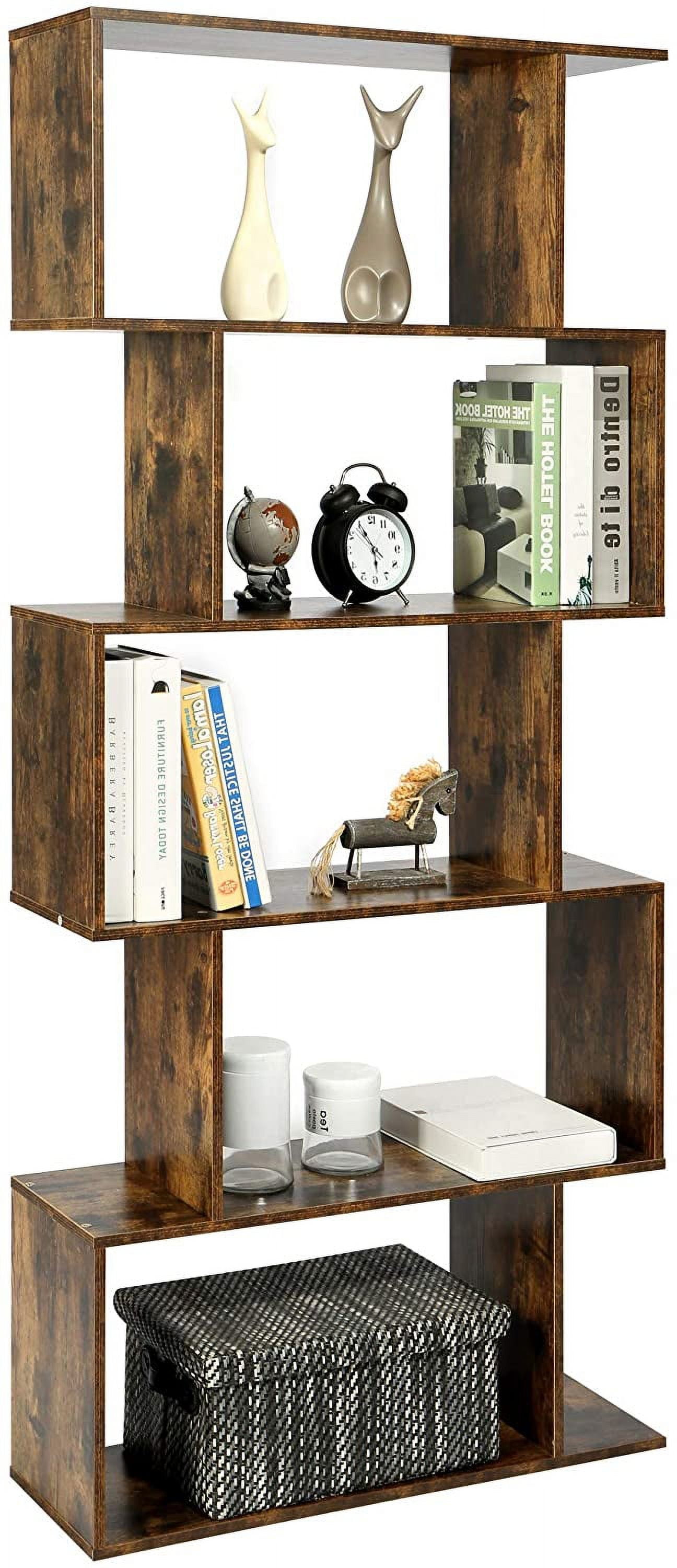 Function Home Geometric Bookcase Wood S Shaped Bookshelf 5-Tier Modern ...