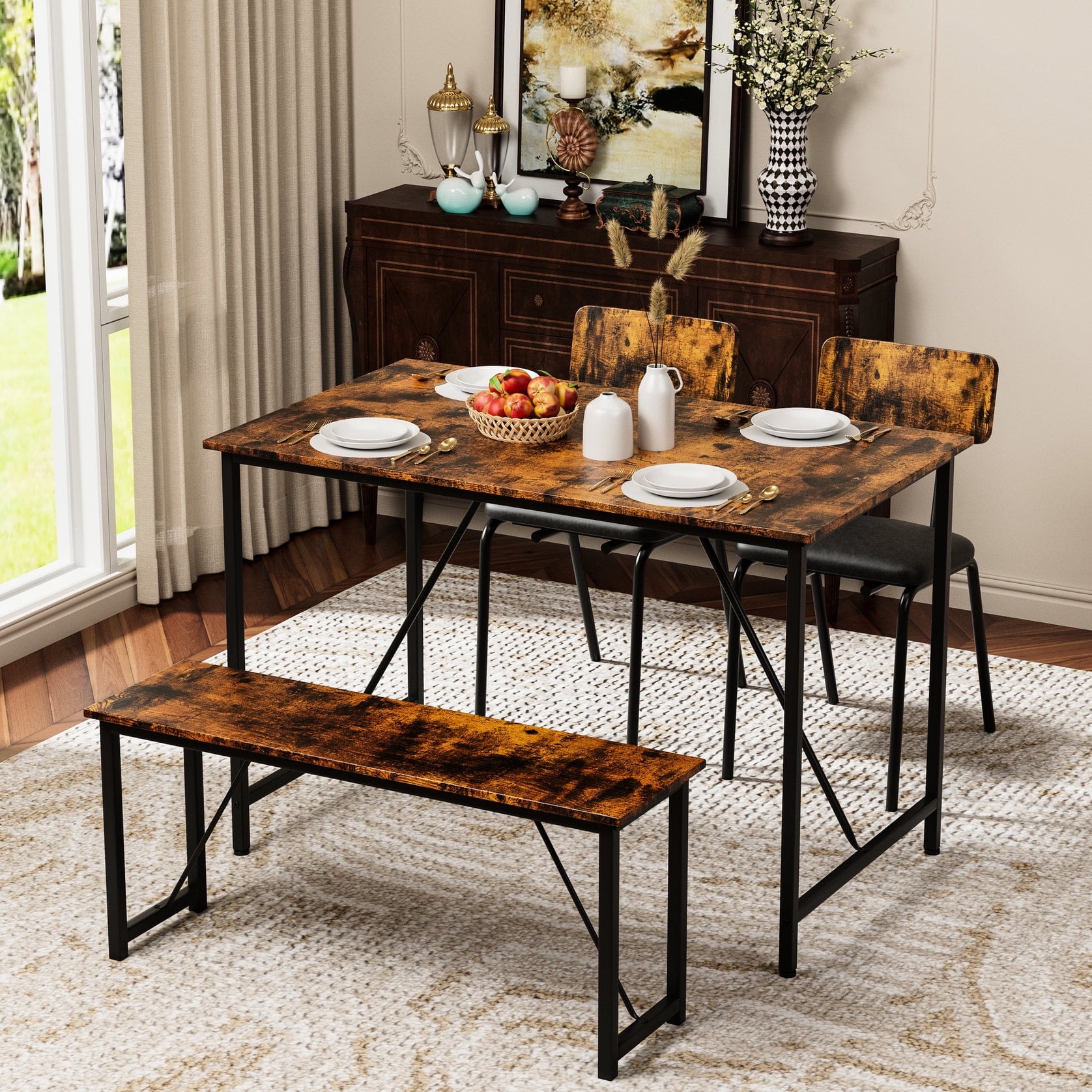 Functional 4-Piece Dining Set with Leather Upholstery / Suitable for ...