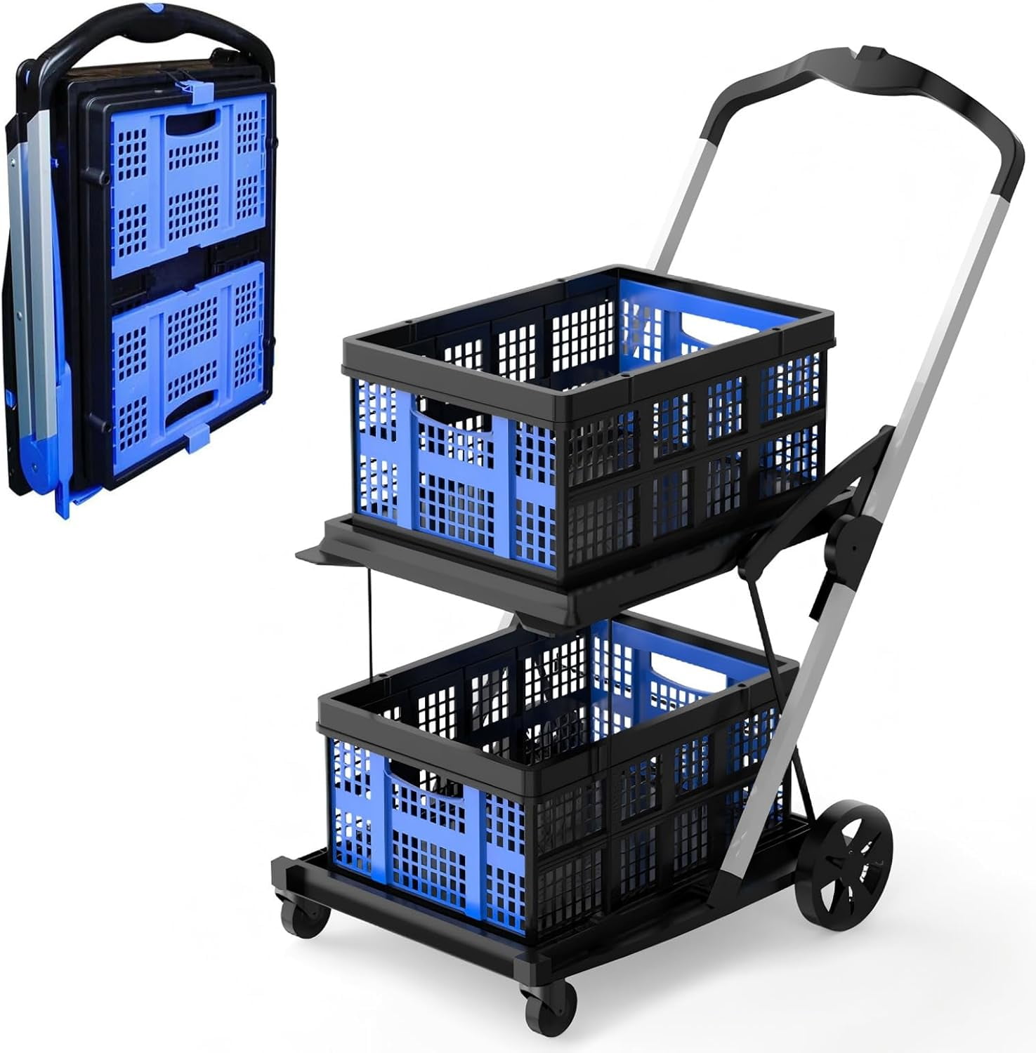 Functional Collapsible Carts, 2 Tier Multi Use Mobile Folding Trolley ...
