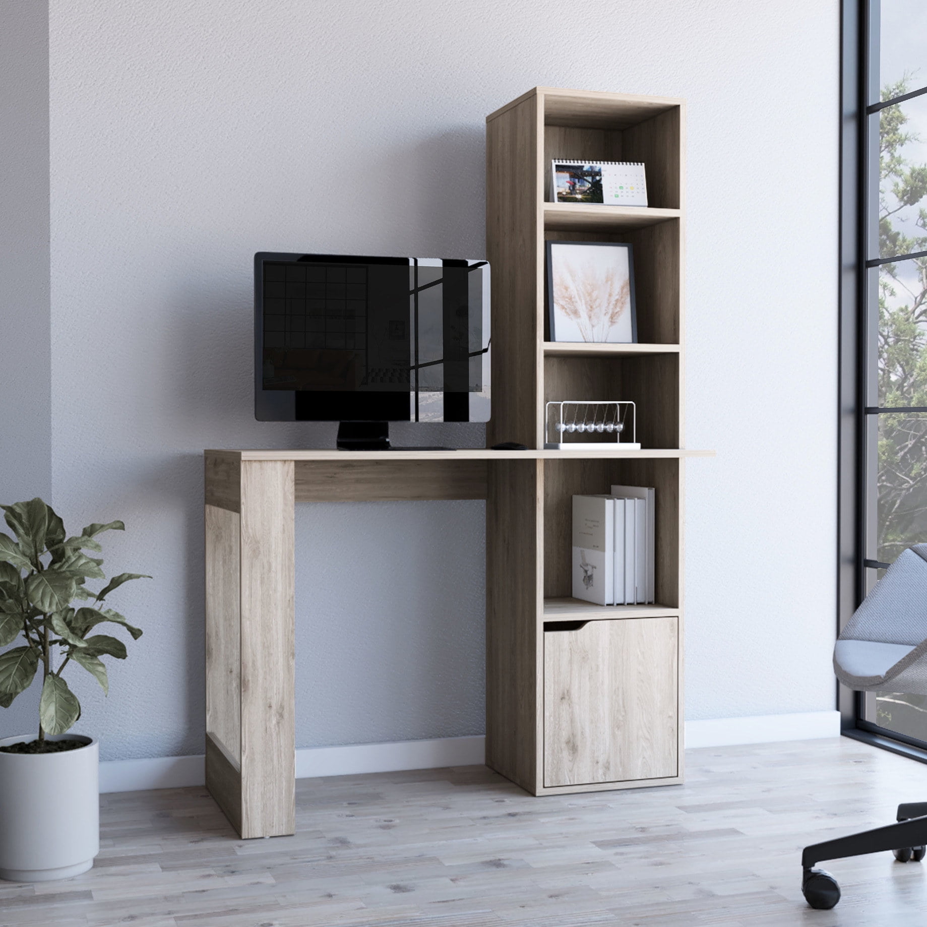 Functional Computer Desk+Side Bookcase Design"-"Laptop Work/Study ...