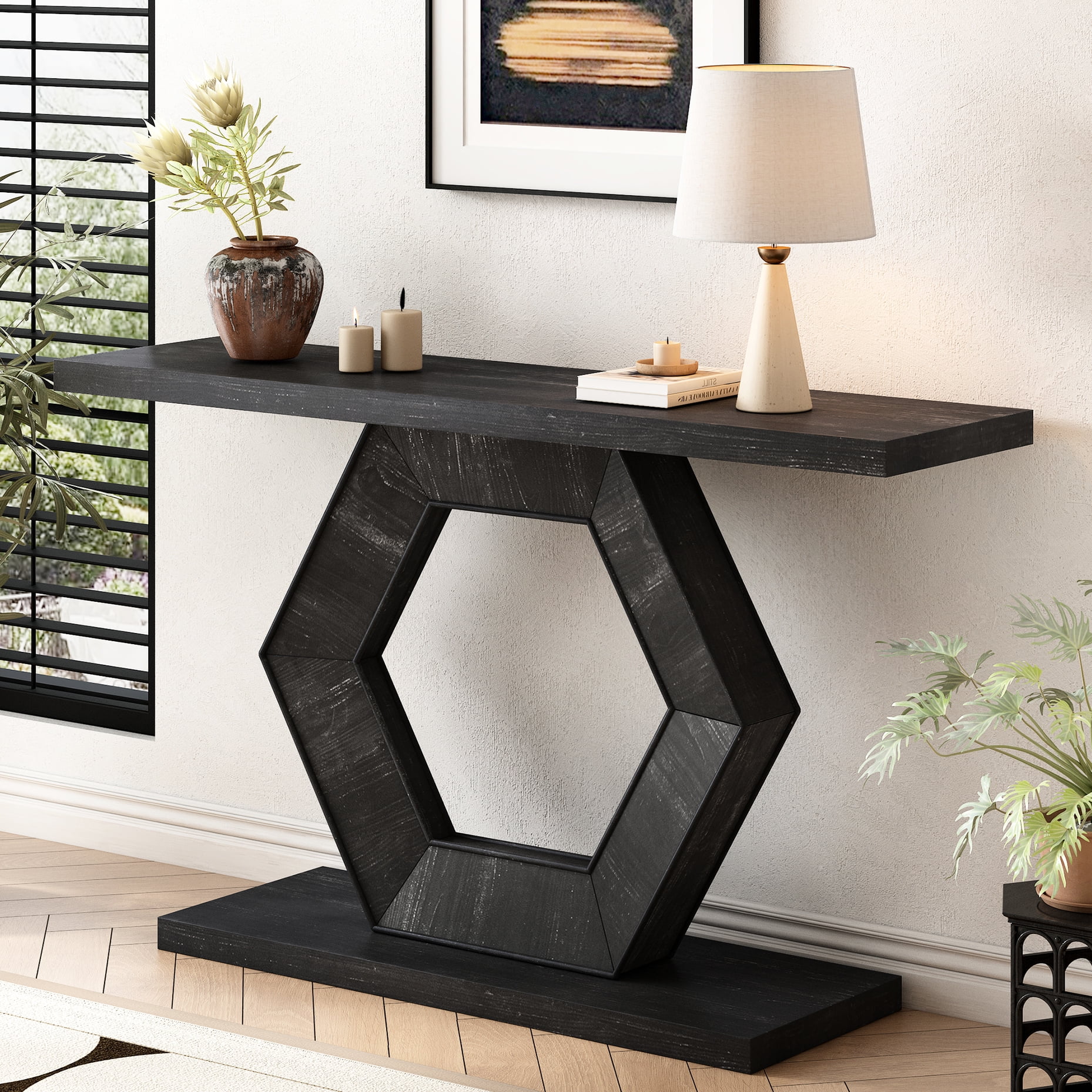 Functional Console Table With Hexagon Leg Structure And Fir Veneer ...