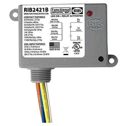 Functional Devices RIB2421B Power Relay, 20 Amp SPDT, 24 Vac/dc/120 Vac ...
