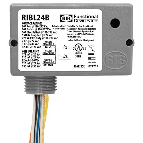 Functional Devices RIBL24B Mechanically Latching Relay, 20 Amp SPST, 24 ...