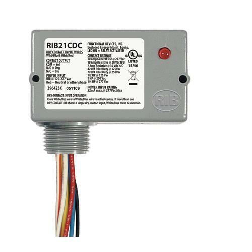 Functional Devices-Rib EnclosedPre-Wired Relay,277VAC,SPDT,20A RIB2402B ...