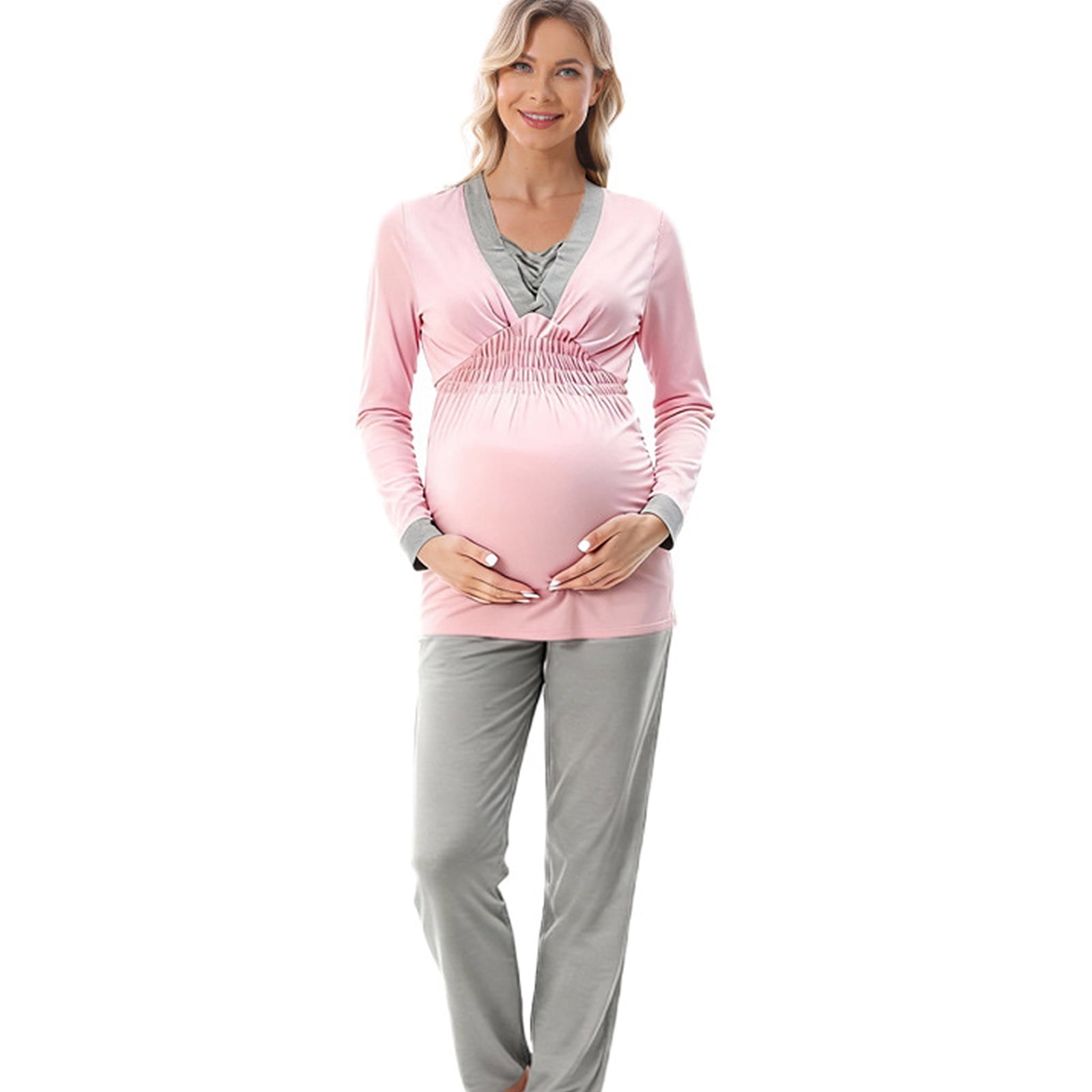Functional Fabric Maternity Sleepwear Set with V Neck for Easy Nursing ...