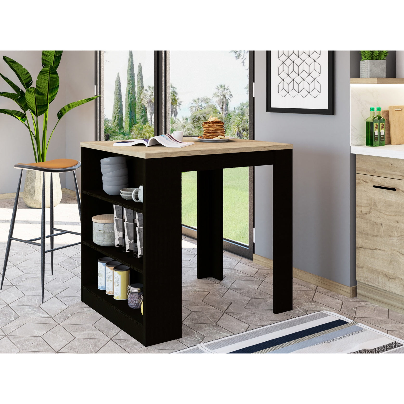 Functional Kitchen Island with Two Legs - Auxiliary Dining and Shelves ...