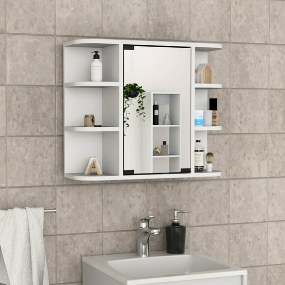 Functional Wall Medicine Cabinet | External Shelves and Privacy Mirror ...