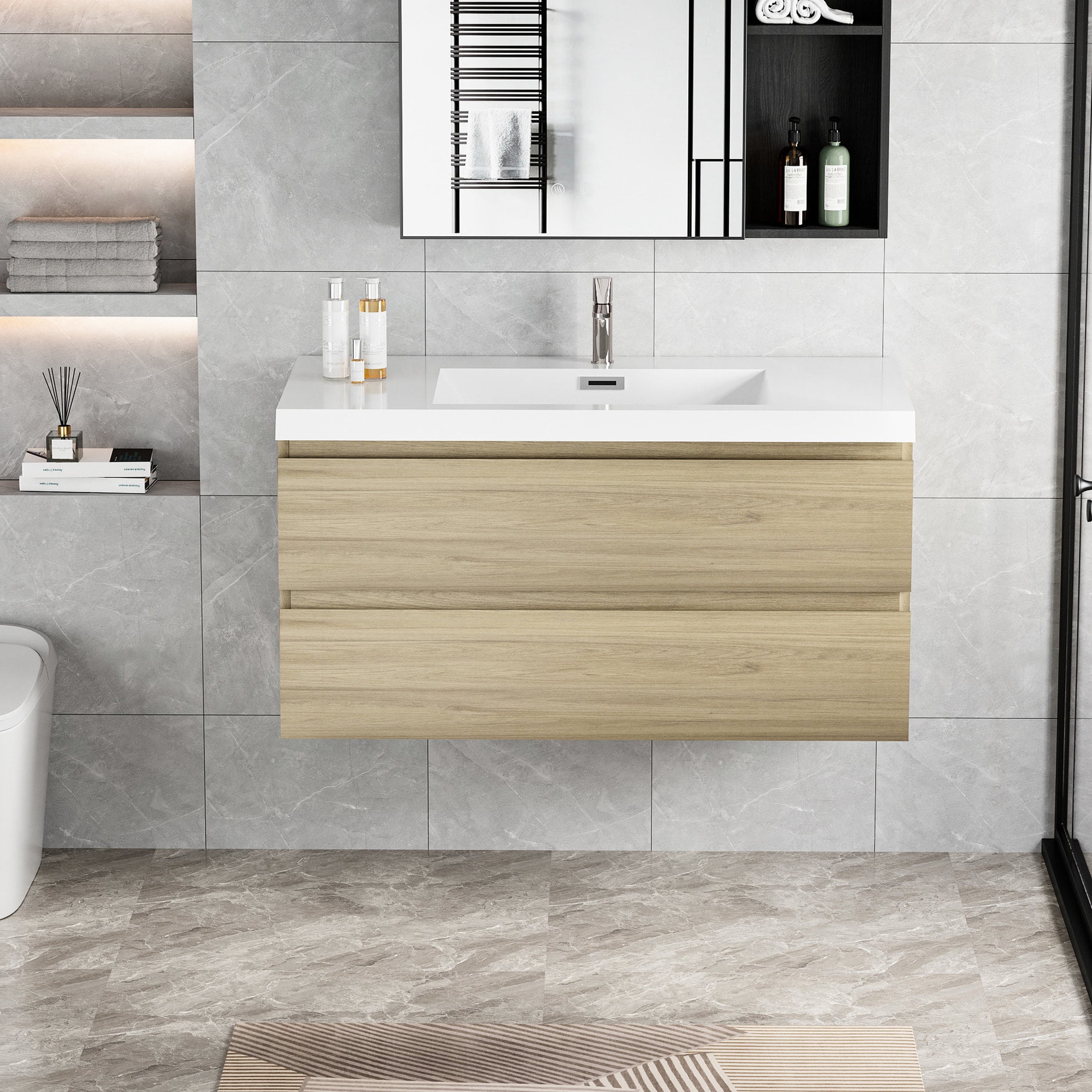 Functional Wall-Mounted Vanity+One-Piece Sink"-"Bathroom Utility ...