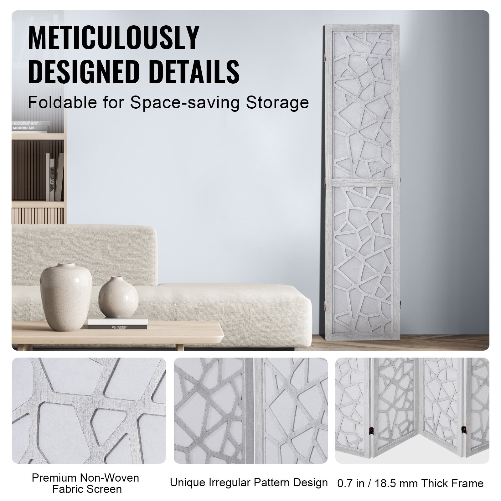 Functional Wood Room Separator 4 Panel Privacy Screen for Living Space ...