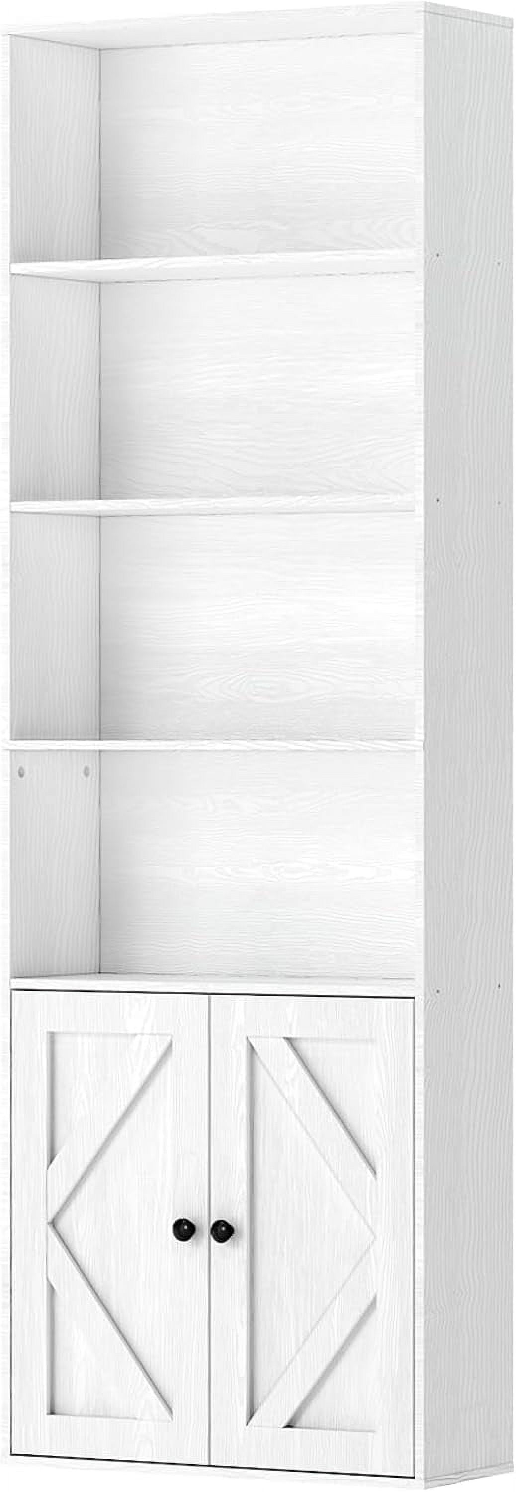 Functional Wooden Bookshelves and Bookcases with Doors and Cabinet-6-Shelf Freestanding Bookcase ...