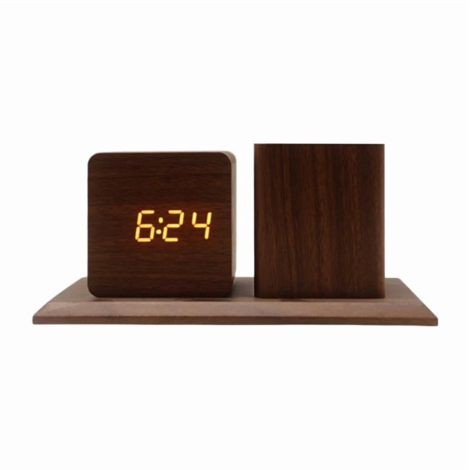 Functional Wooden Desk Clock Having Writing Instrument Storage ...