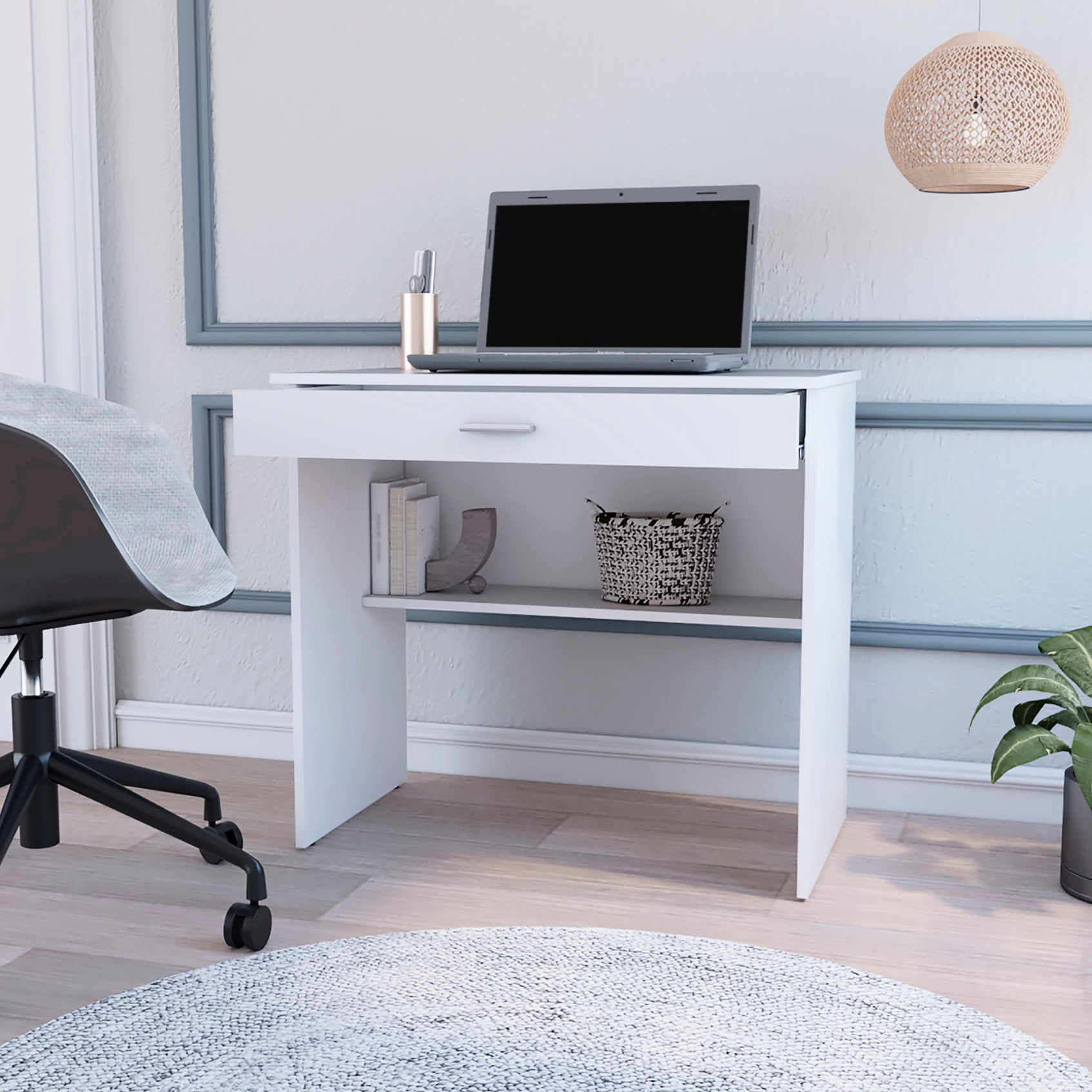 Functional and Stylish - White Rectangular Desk for Work with Drawer ...