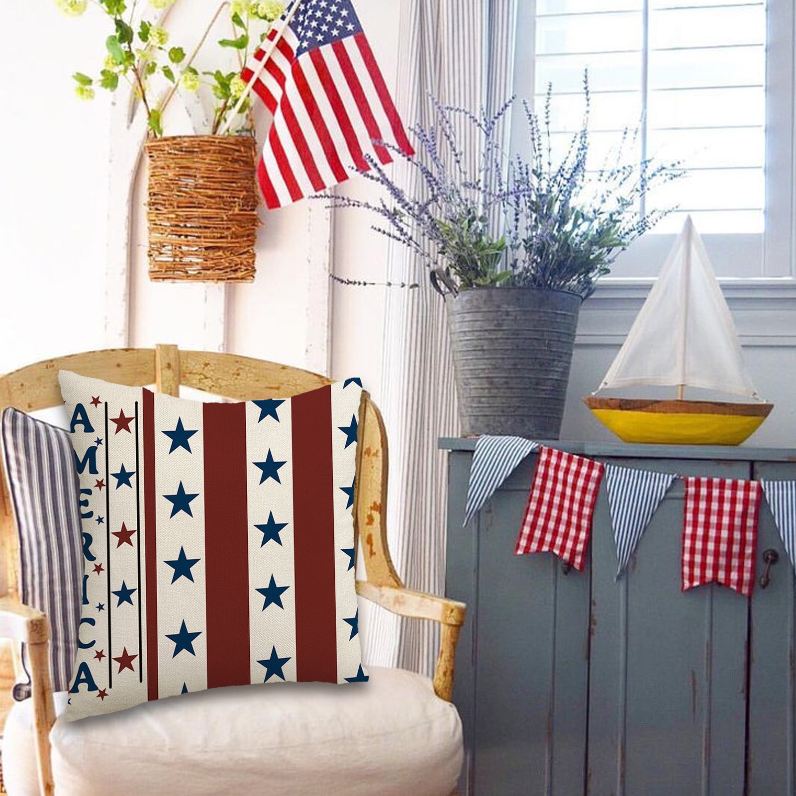 Funda de almohada del Día de la Independencia, funda de almohada de lino para sofá de casa ...