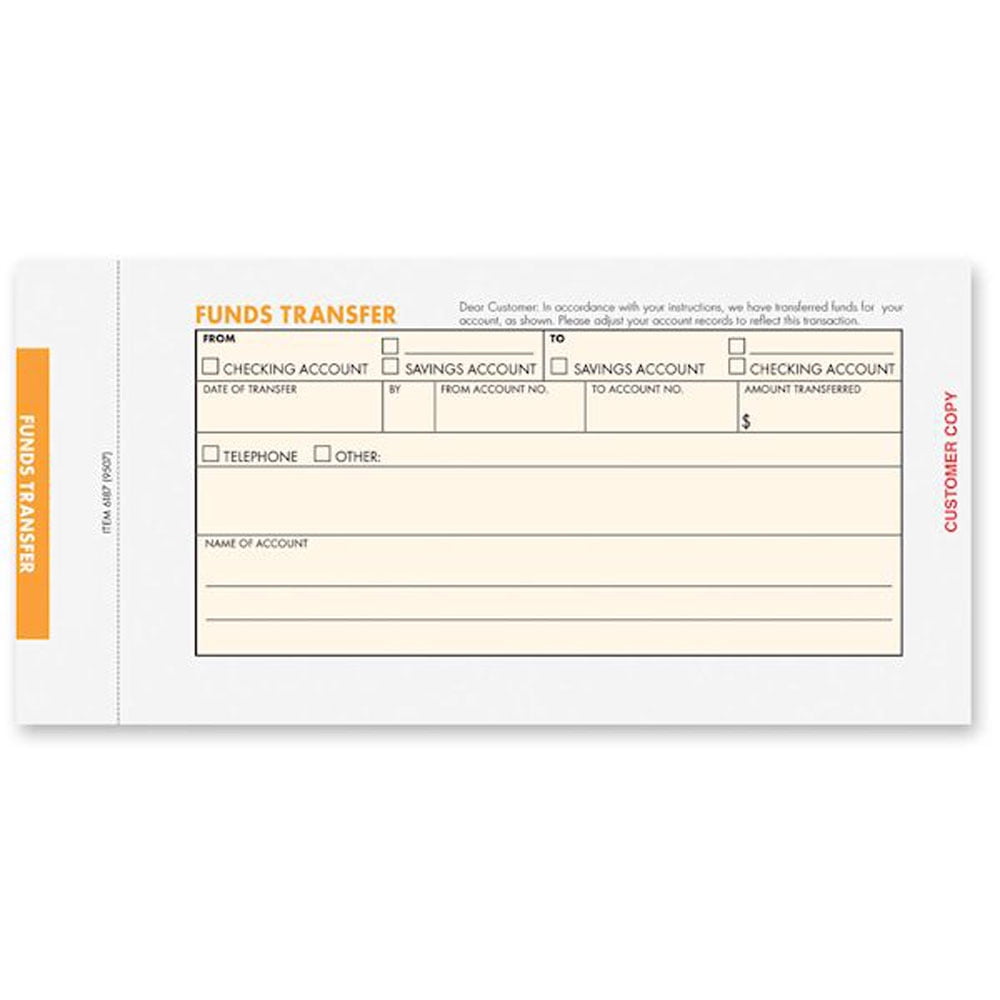 Funds Transfer Form - Money Wire Payment System, 3-3/8 x 7 Size ...