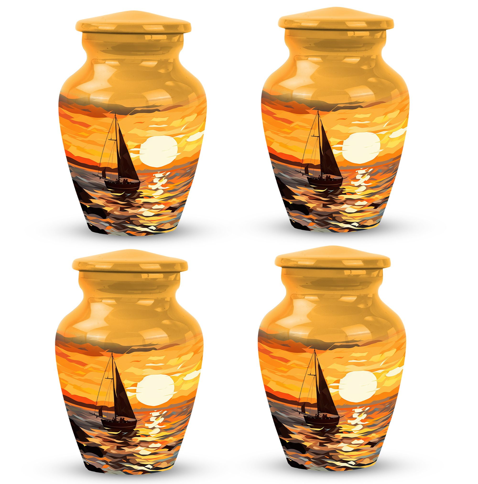 Funeral Cremation Urns For Ashes - Mini Ocean Sunset With Bot View Urn ...