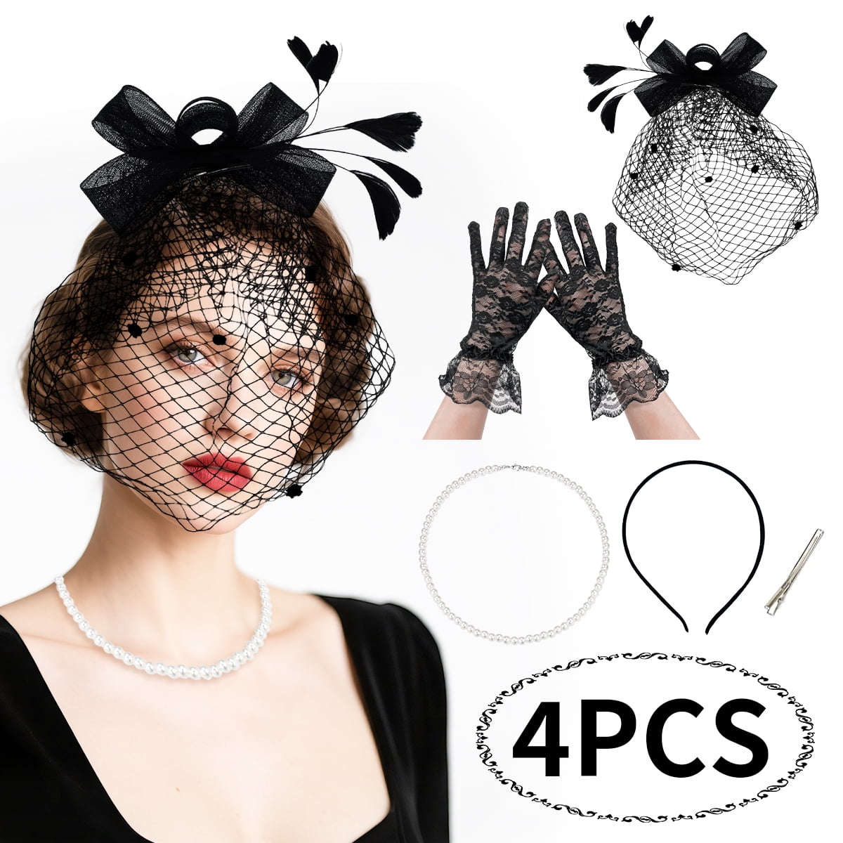 Funeral Hats for Women with Veil Black Dinner/Halloween Party Hat with ...