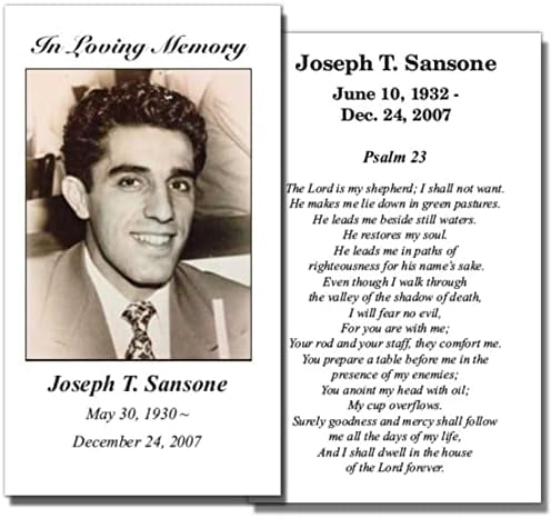 Funeral Memorial Prayer Cards - Personalized Photo and Prayer - 50 ...
