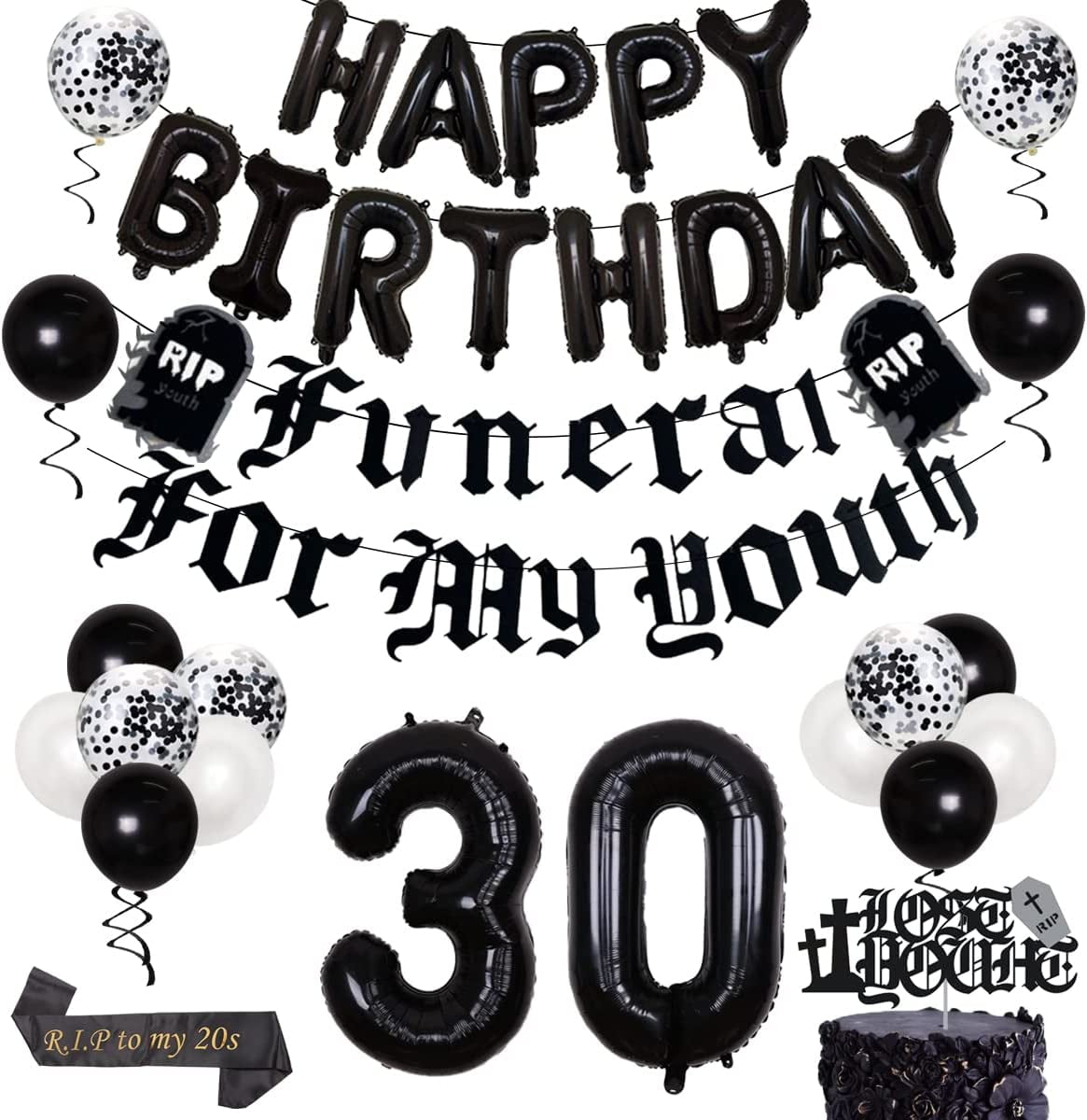 Funeral for My Youth 30th Birthday Cake Topper, by Kreatwow 17 Count ...