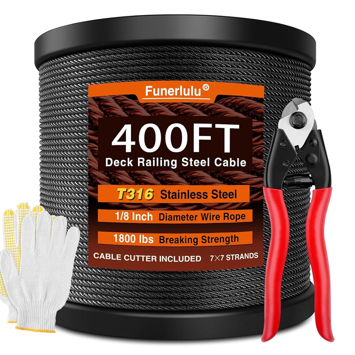 Funerlulu 400 ft 1/8" Black Stainless Steel Cable for Cable Railing ...