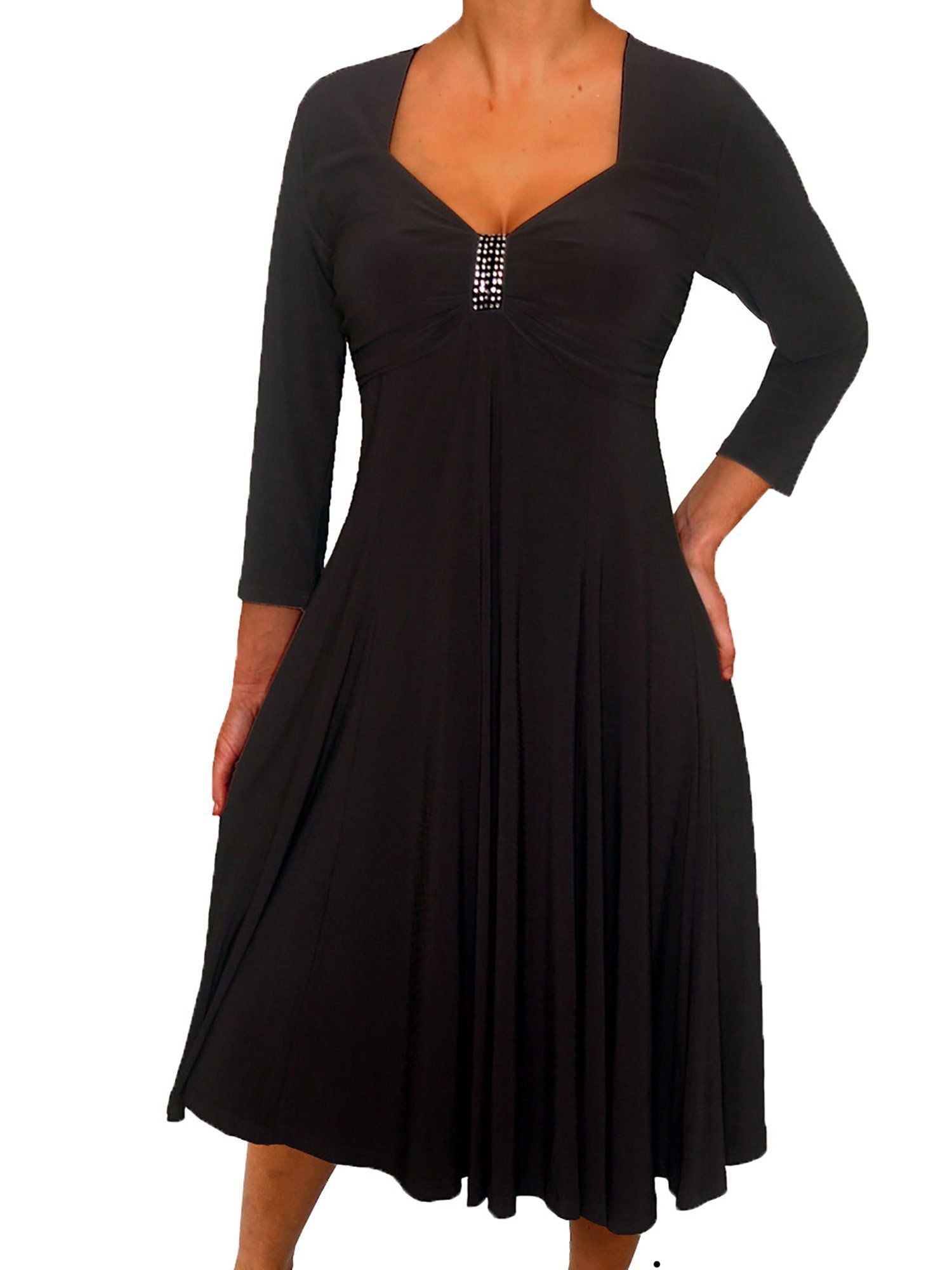 Funfash Womens Plus Size Black Long Sleeves Empire Waist A Line Midi