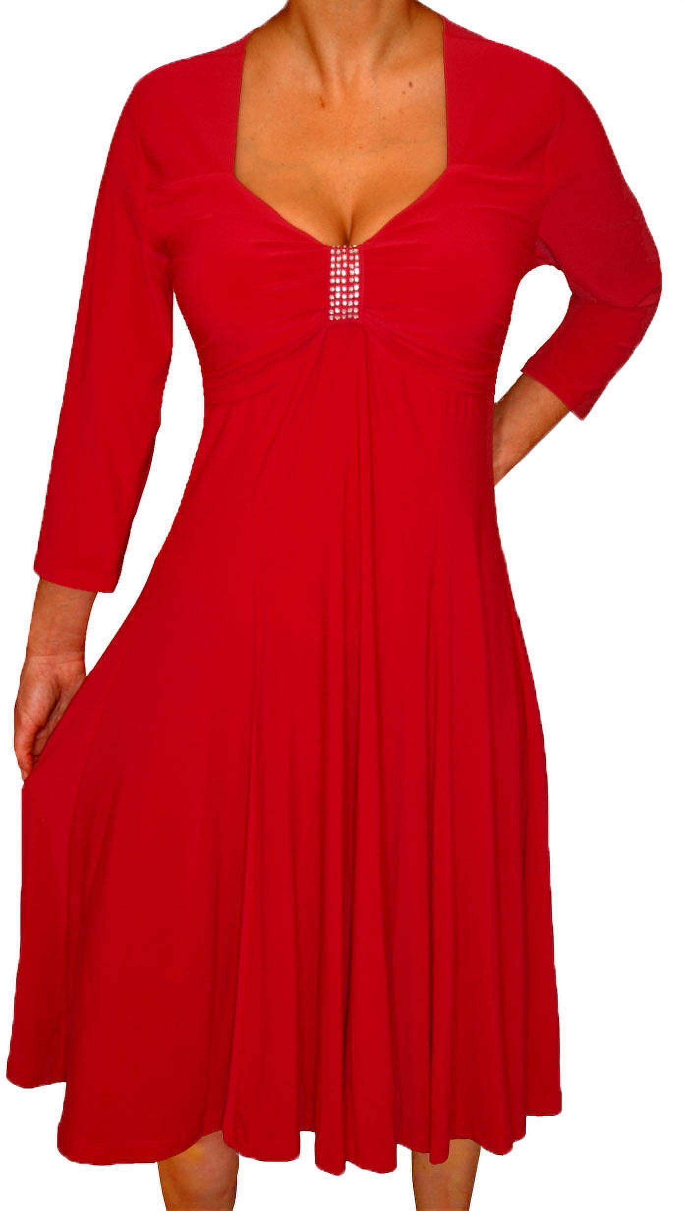 Funfash Womens Plus Size Red Long Sleeves Empire Waist A Line Midi