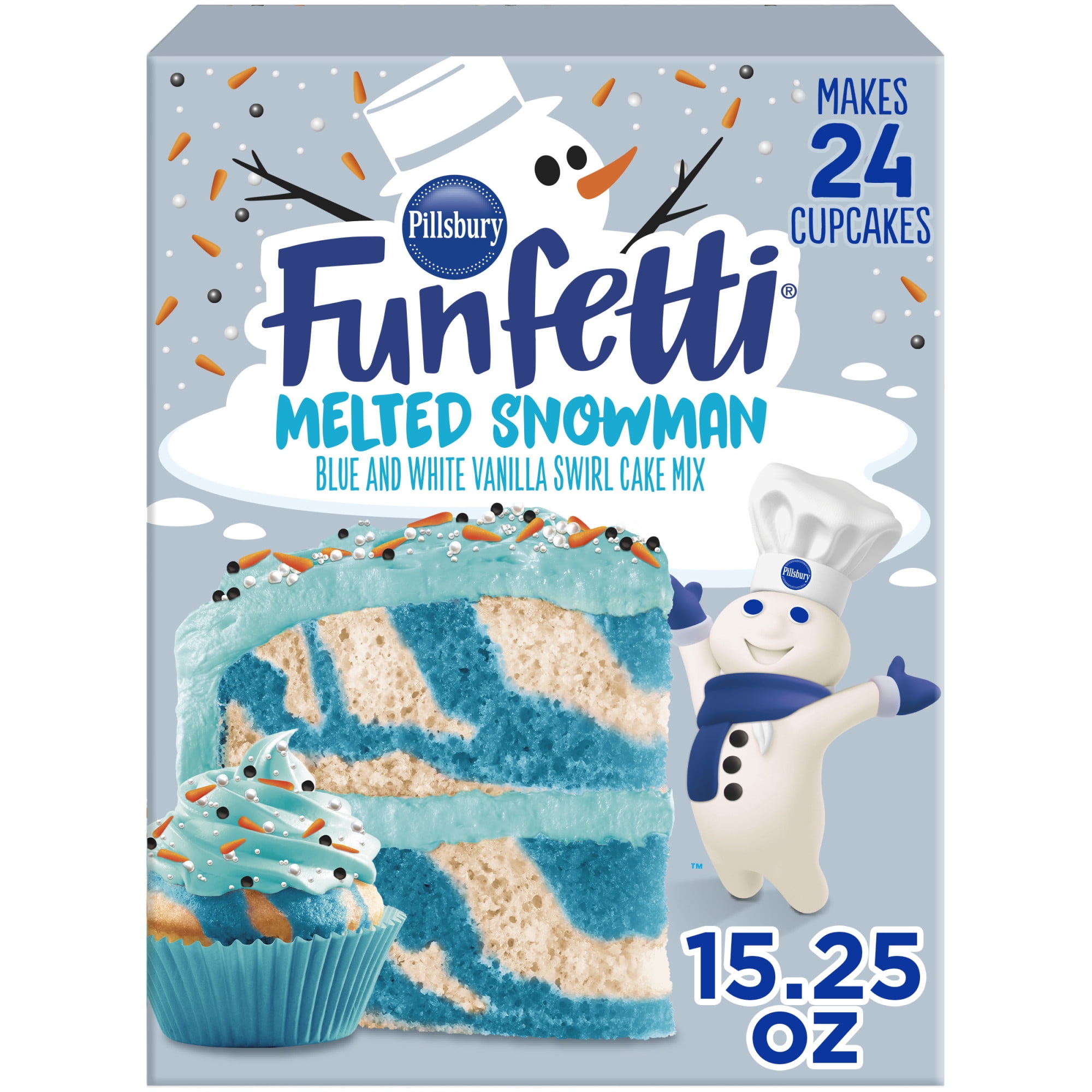 Pillsbury Funfetti Melted Snowman Blue and White Vanilla Swirl Cake Mix ...