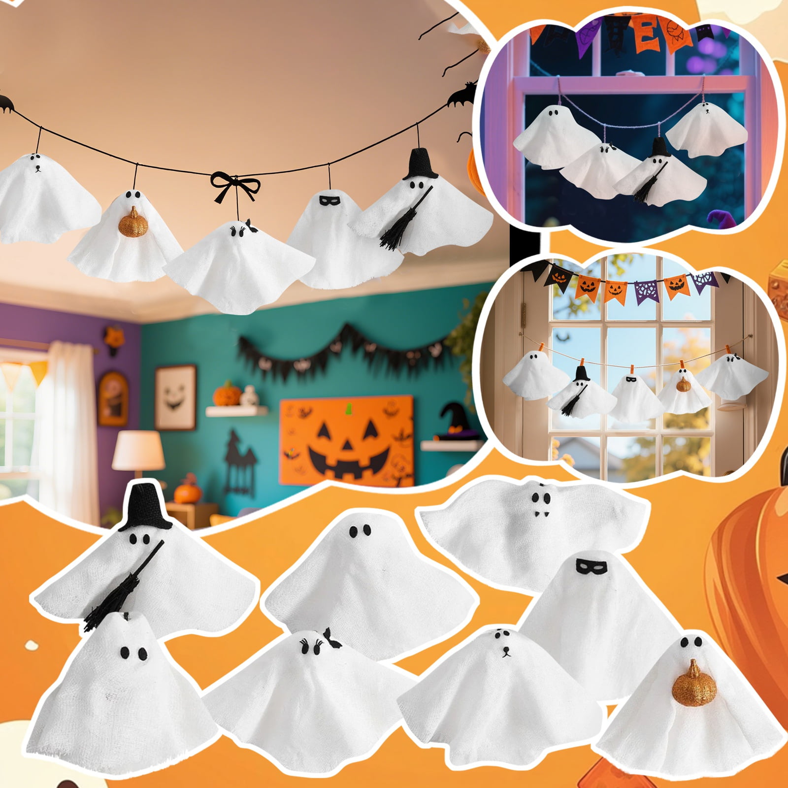 Fung-hwang Halloween Hanging Cute Ghost Pentant String Indoor Outdoor ...