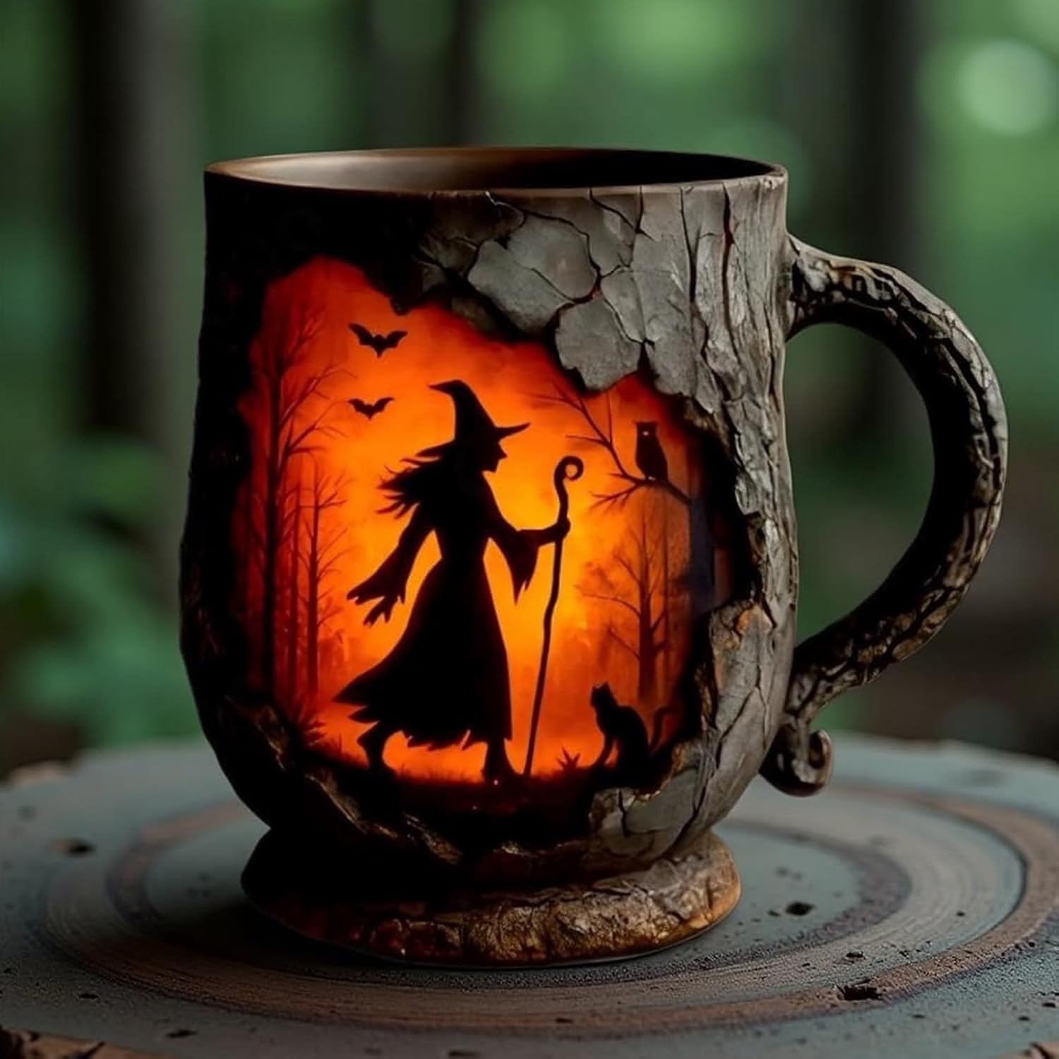 Fung-hwang Witch Forest Fire Mug, 3D Relief + Forest Silhouette Mugs ...